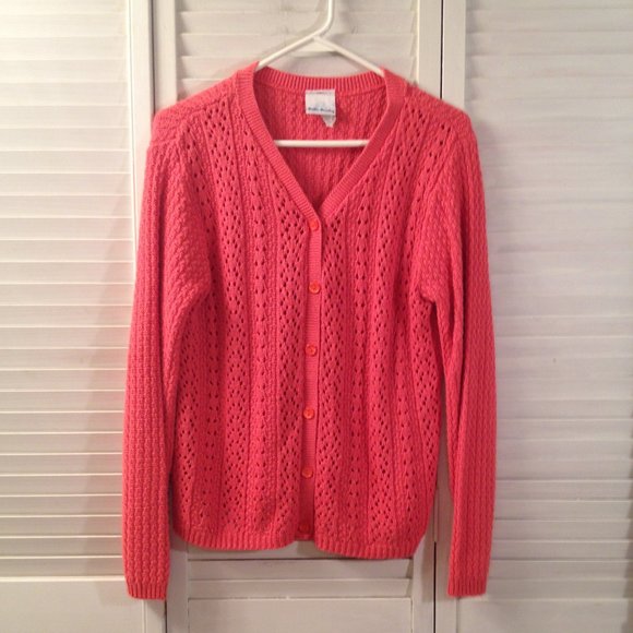 Bobbie Brooks | Sweaters | Coral Cardigan Sweater Open Weave Loose Knit ...